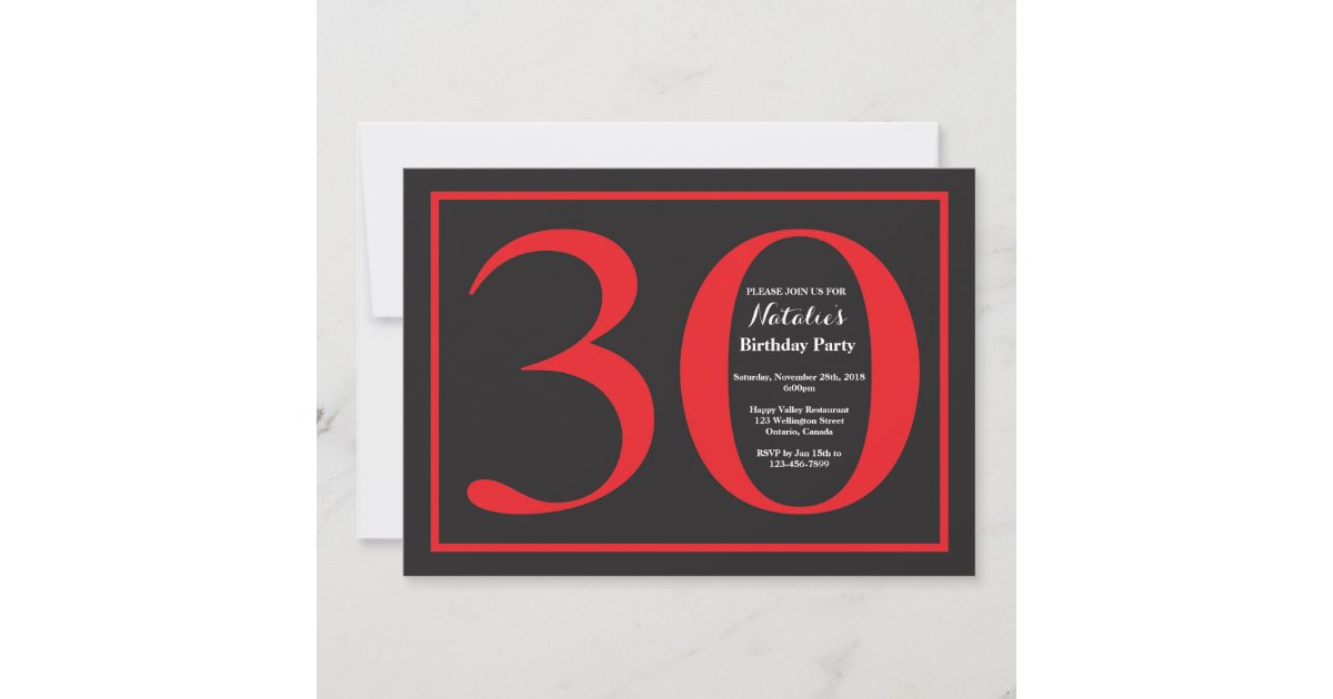 30th Birthday Red and Black Chalkboard Invitation | Zazzle
