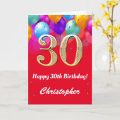 30th Birthday Red and Gold Colorful Balloons Card | Zazzle