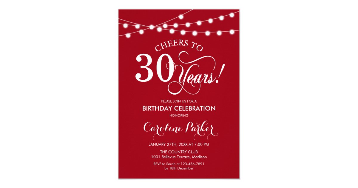 30th Birthday - Red White Invitation | Zazzle.com
