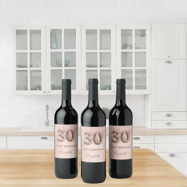 30th Birthday Rose Gold Glitter Pink Balloon Style Wine Label Zazzle