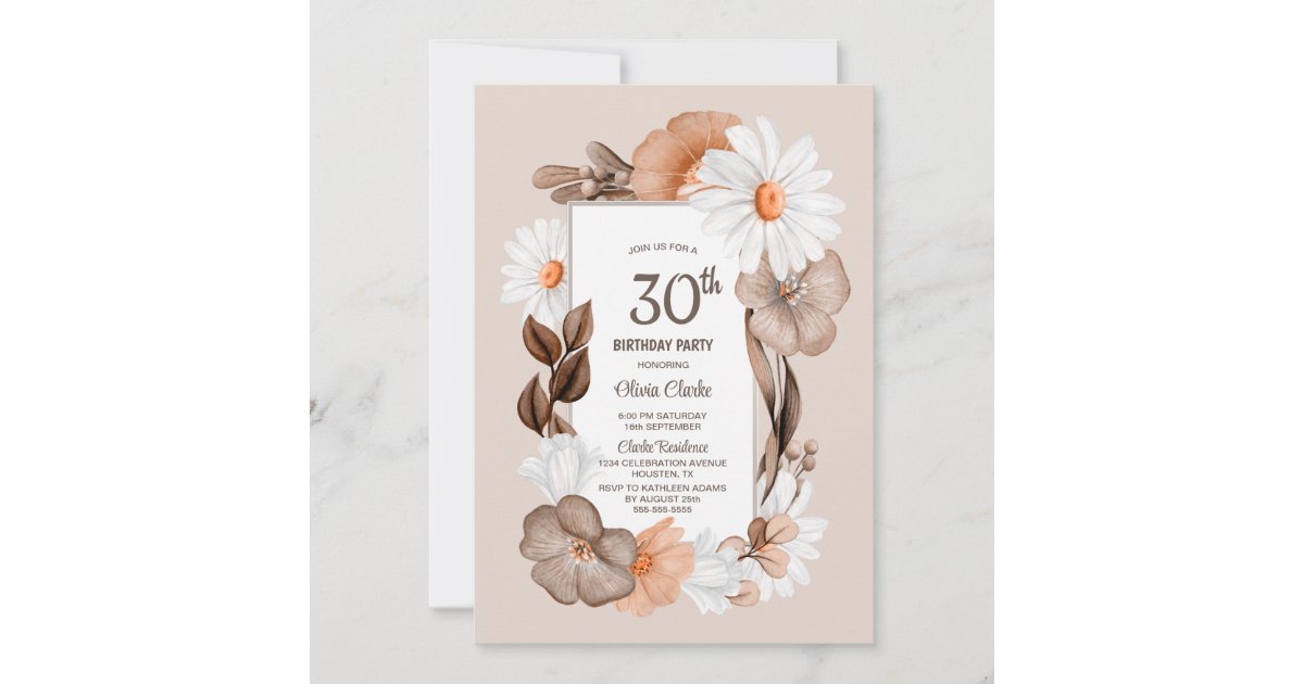 30th Birthday Rustic Boho Floral Party Invitation | Zazzle
