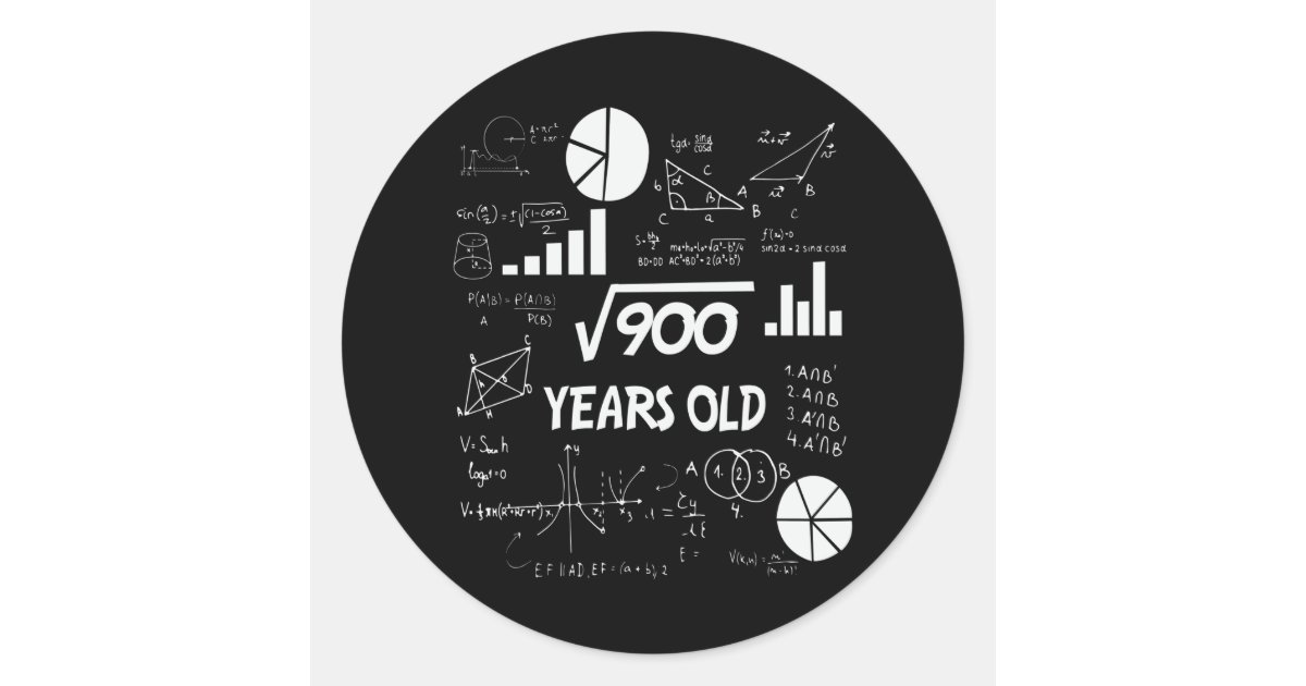 30th Birthday Square Root Math 30 Years Old Bday Classic Round Sticker ...
