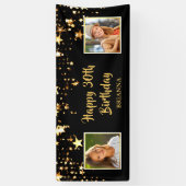 30th Birthday Then & Now Photos Black Gold Stars Banner | Zazzle