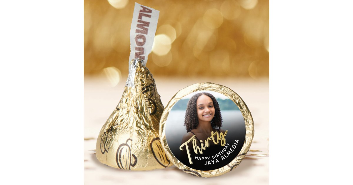 30th birthday Thirty script gold black photo Hershey®'s Kisses® | Zazzle