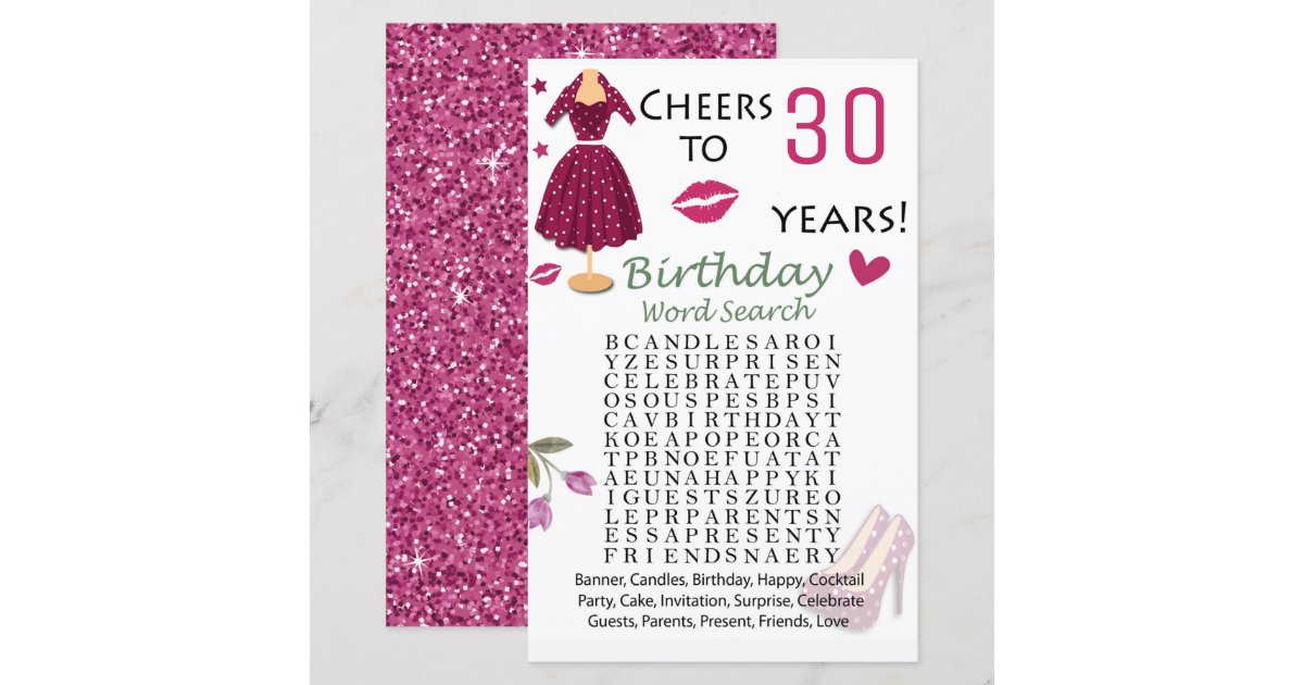 30th Birthday Word Search Game | Zazzle