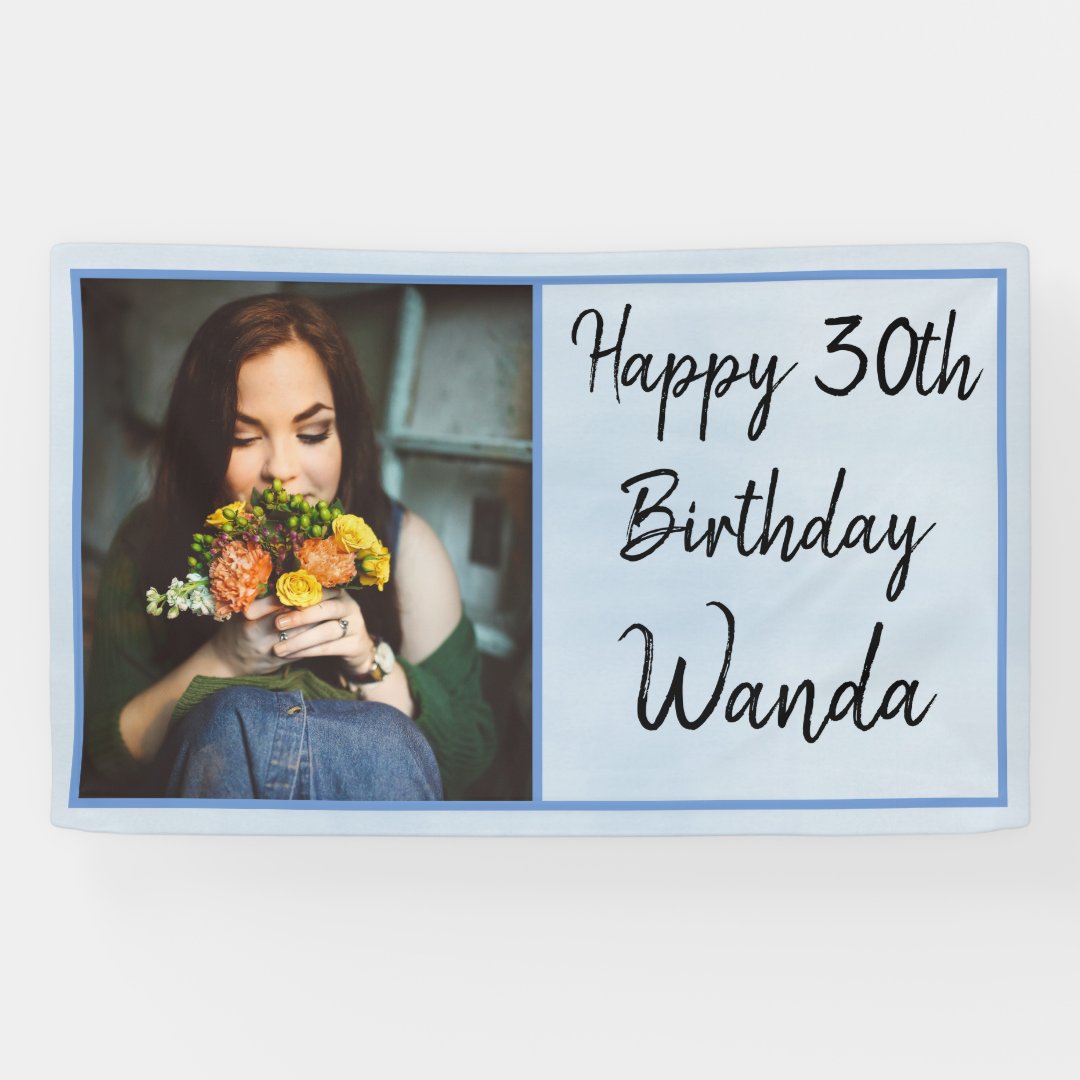 30th Blue Photo Happy Birthday Banner | Zazzle