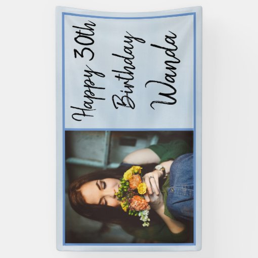 30th Blue Photo Happy Birthday Banner | Zazzle