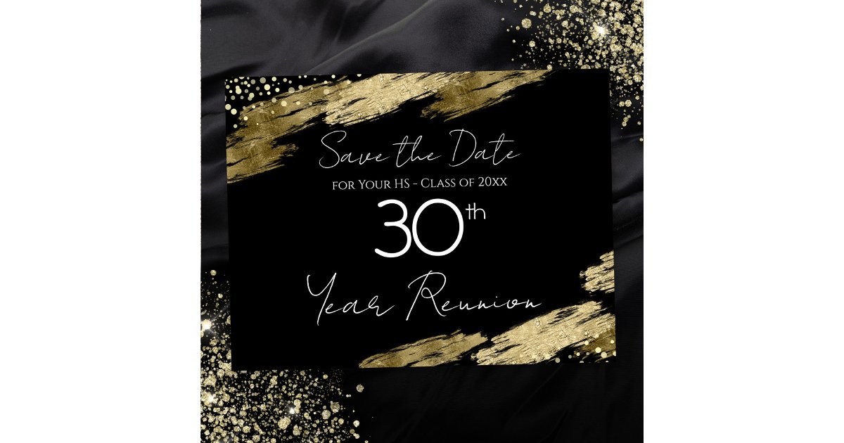 30th Class Reunion Black and Gold Elegant Postcard | Zazzle