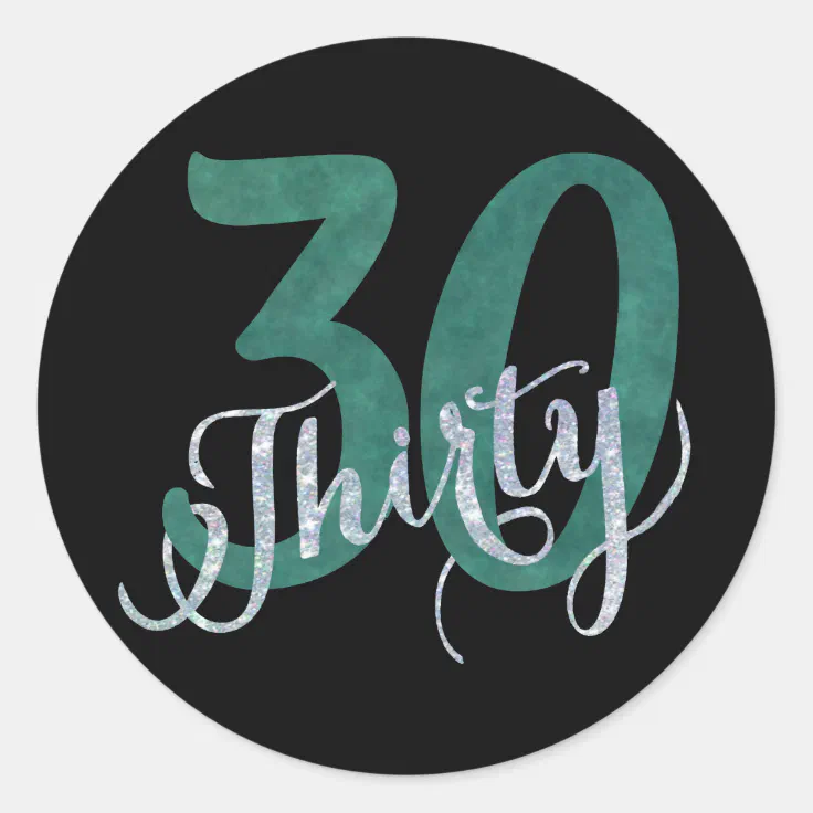 30th Green | Black Birthday Anniversary Party | Classic Round Sticker ...