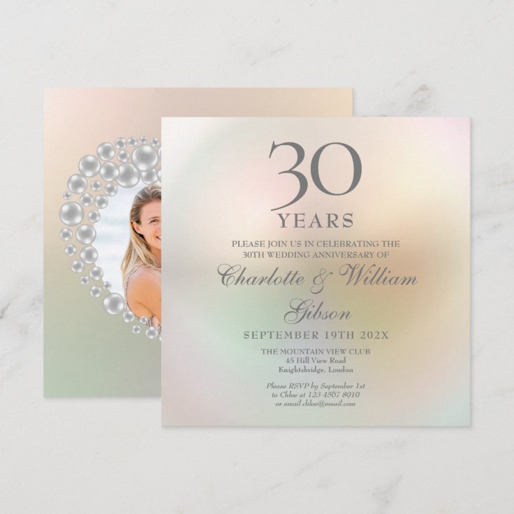 30th Pearl Wedding Anniversary Photo Square Invita Invitation | Zazzle