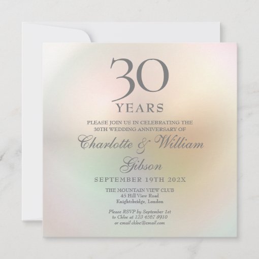 30th Pearl Wedding Anniversary Photo Square Invita Invitation | Zazzle