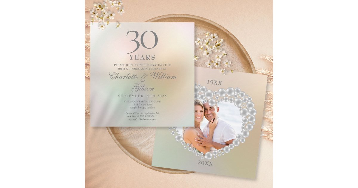 30th Pearl Wedding Anniversary Photo Square Invita Invitation | Zazzle
