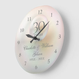 30th Wedding Anniversary Elegant Pearl Large Clock | Zazzle