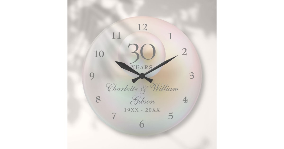 30th Wedding Anniversary Elegant Pearl Large Clock | Zazzle