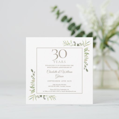 30th Wedding Anniversary Pearl Greenery Floral Invitation | Zazzle