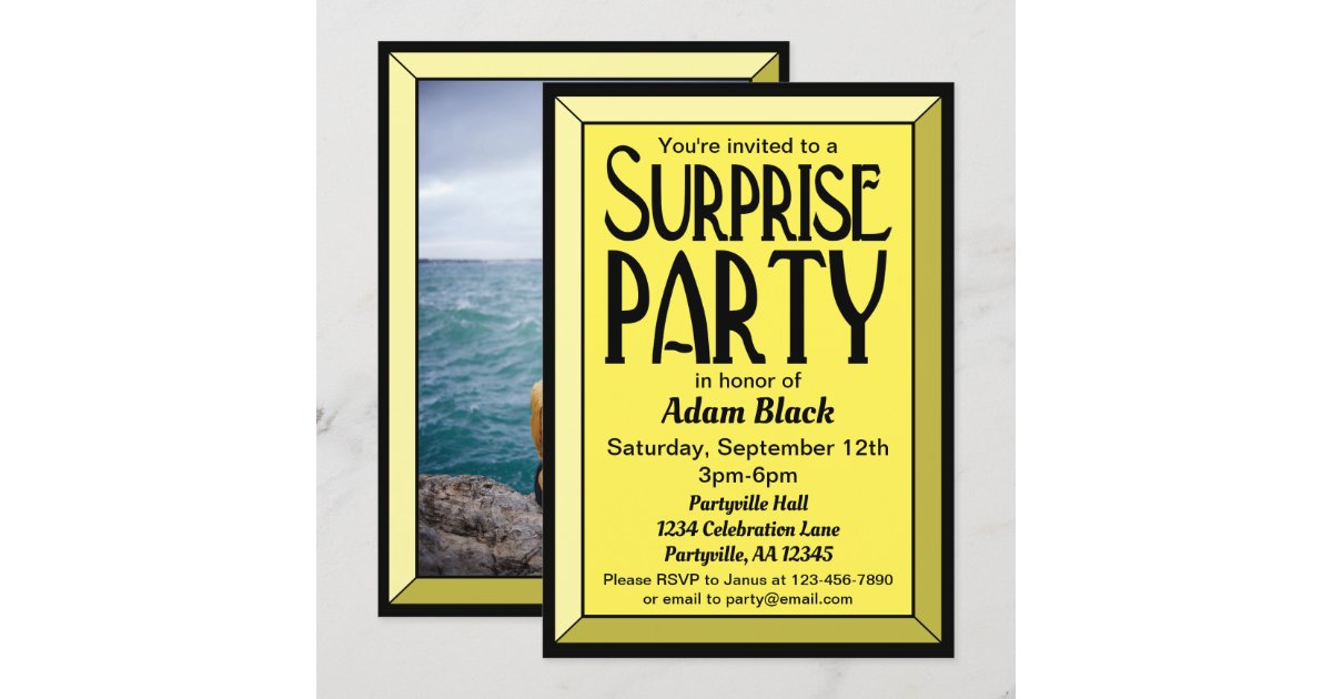 30th Yellow Art Deco Photo Birthday Surprise Party Invitation | Zazzle