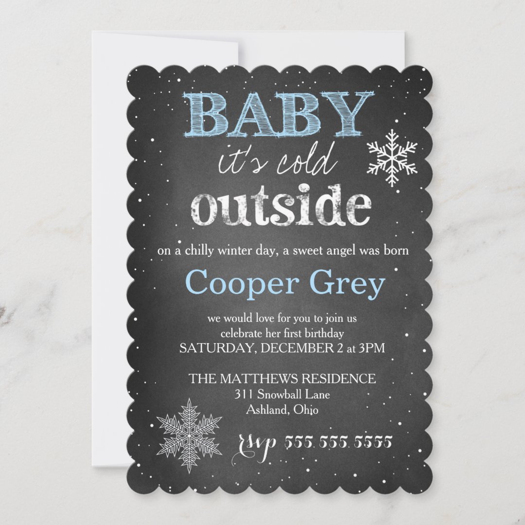 311 Blue Baby It's Cold Outside Winter Birthday Invitation | Zazzle