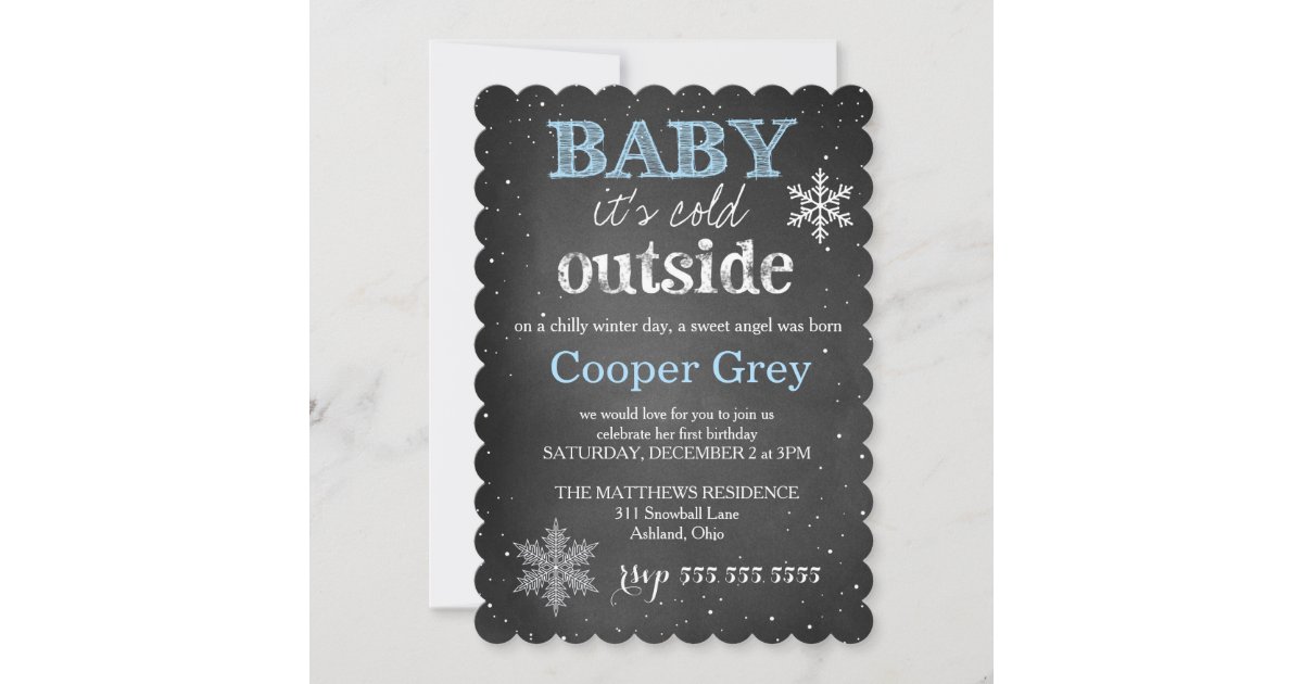 311 Blue Baby It's Cold Outside Winter Birthday Invitation | Zazzle