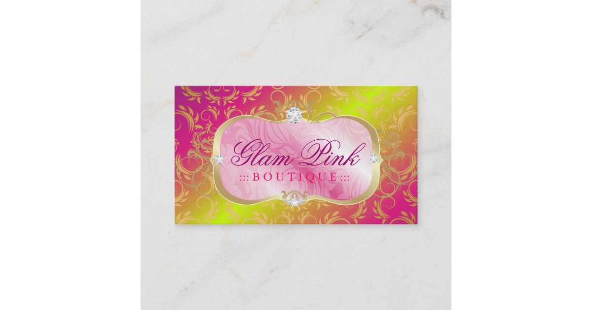 311-Lavish Pink Platter | Golden Divine Rose Stem Business Card | Zazzle
