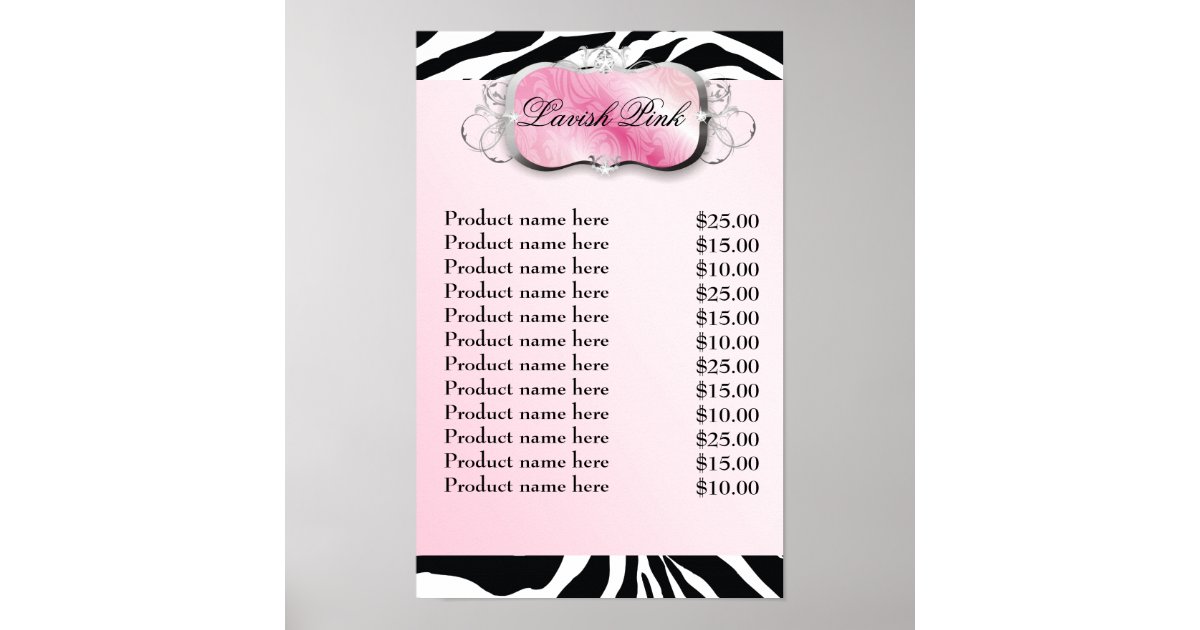 311 Lavish Pink Platter Zebra Price List Poster Zazzle 311 Lavish Pink Platter Zebra Price List Poster Zazzle