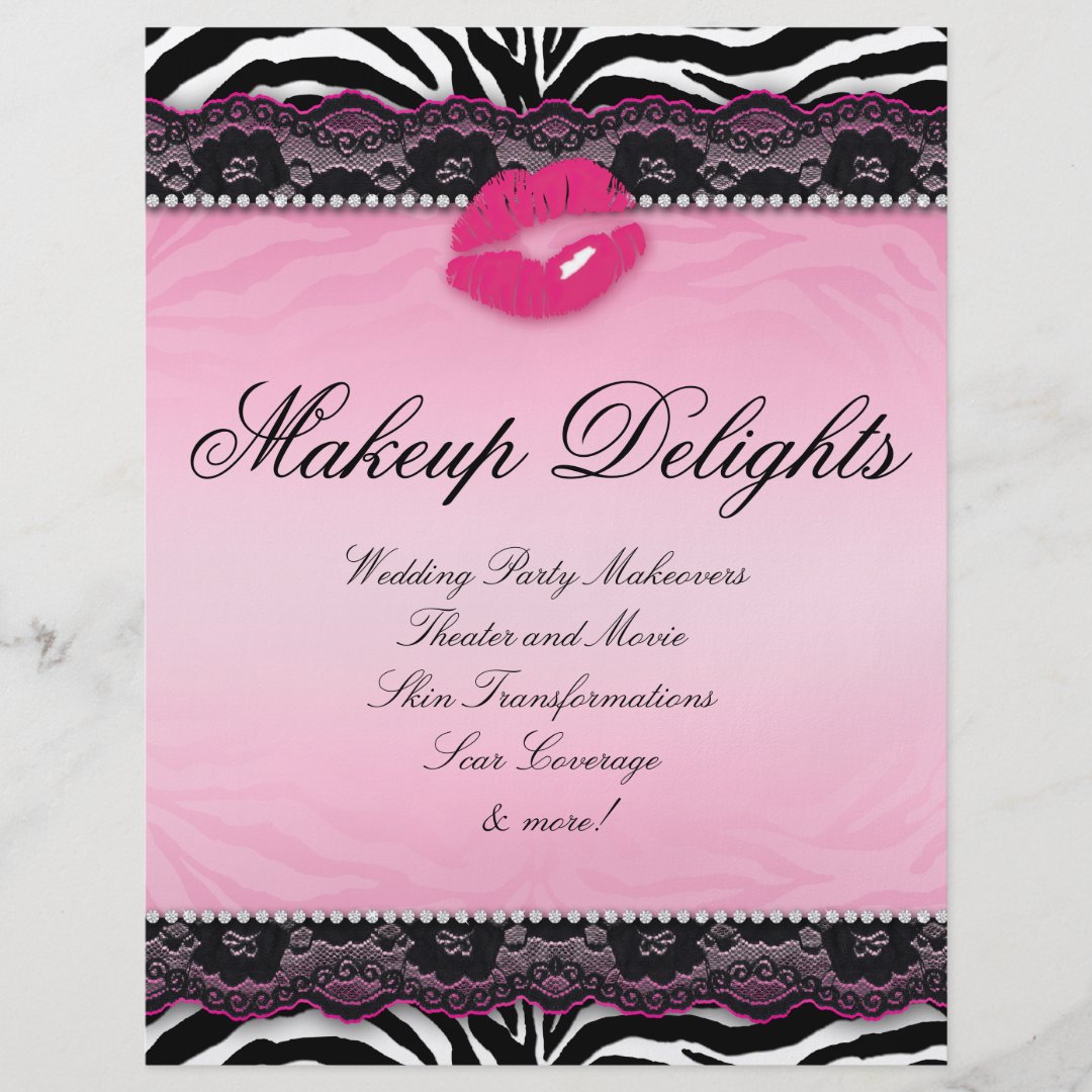 311 Makeup Flyer Hair Salon Zebra Lips Lace Pink | Zazzle