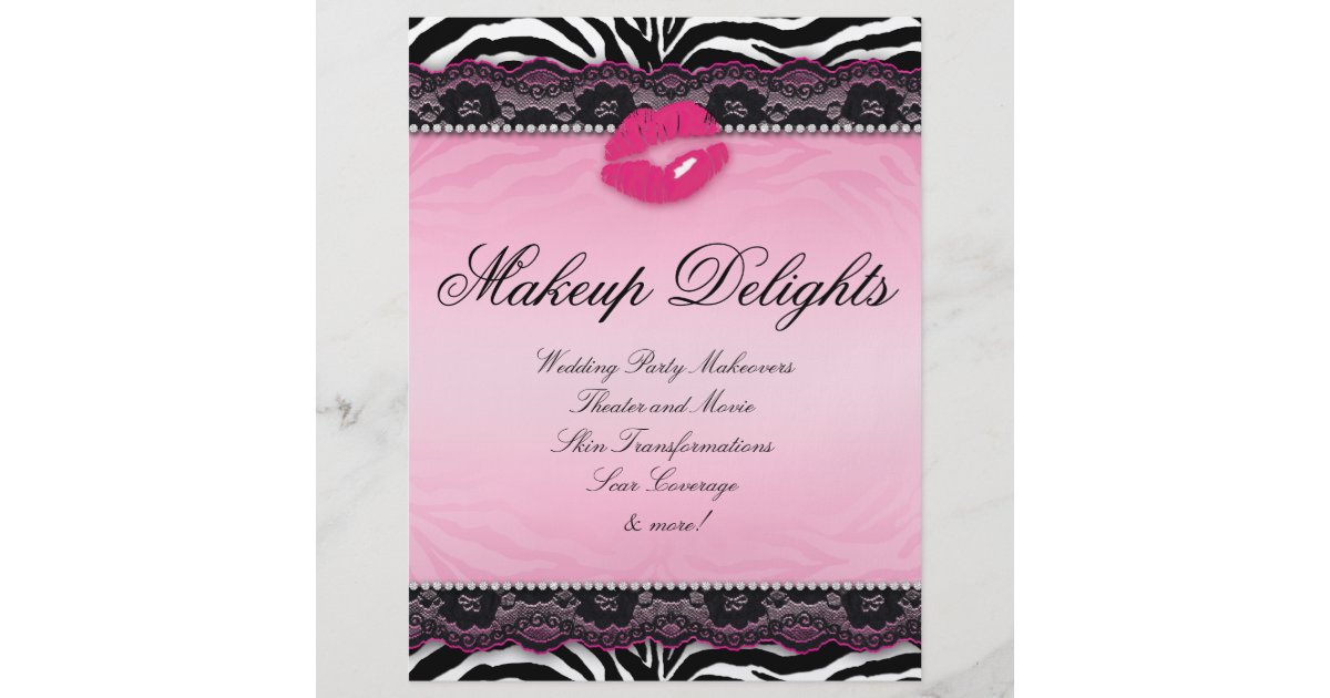 311 Makeup Flyer Hair Salon Zebra Lips Lace Pink | Zazzle
