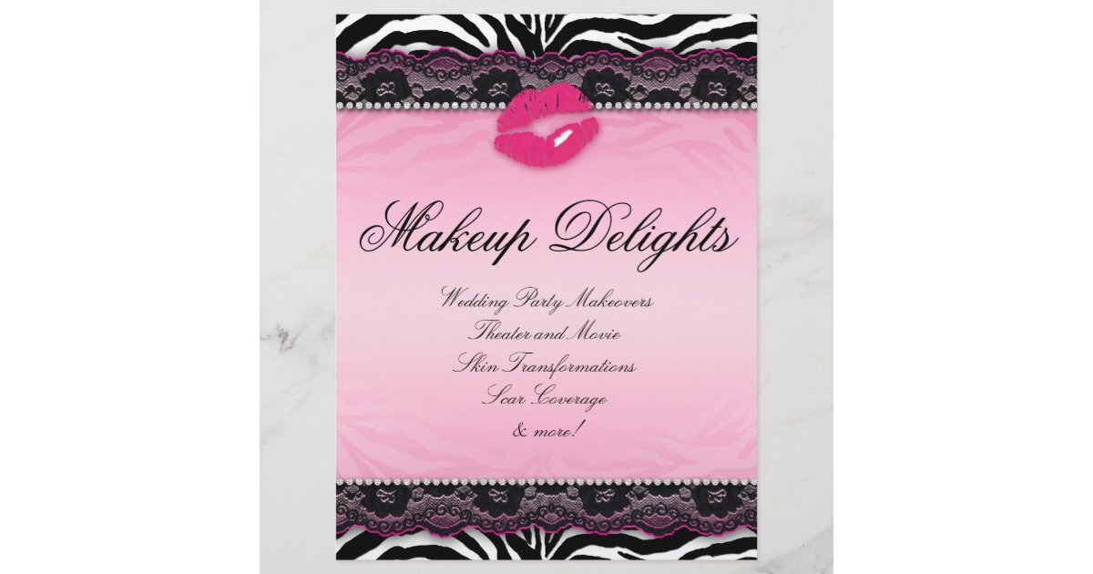311 Makeup Flyer Hair Salon Zebra Lips Lace Pink | Zazzle