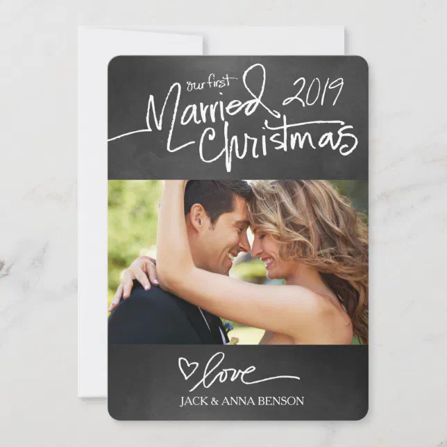 311 Our First Married Christmas Holiday Card Chalk | Zazzle