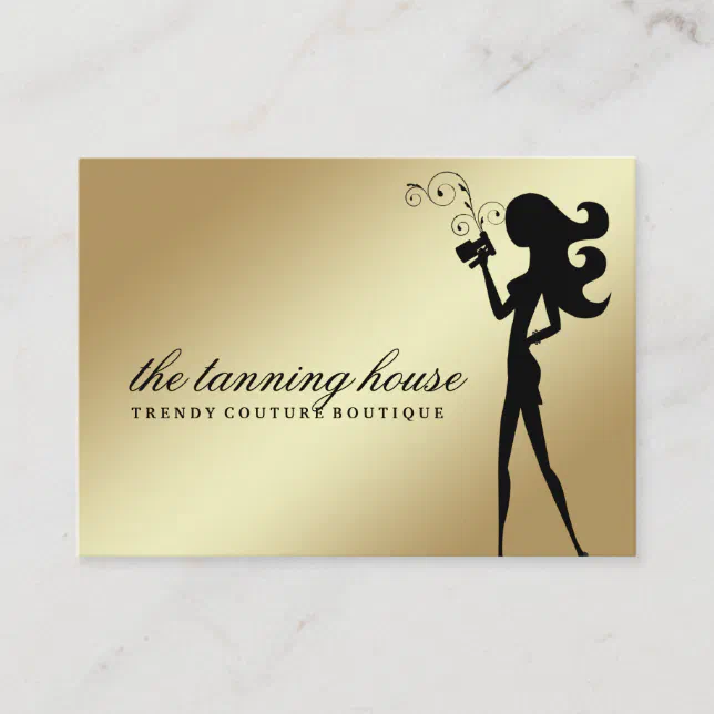 311 Spray Tan Fashionista Silhouette Gold Gradient Business Card | Zazzle