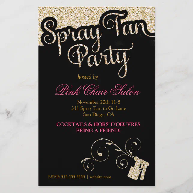 311 Spray Tan Party Flyer Gold Faux Sparkle | Zazzle