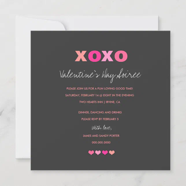 311 XOXO Gray Hearts in a Row Invitation | Zazzle