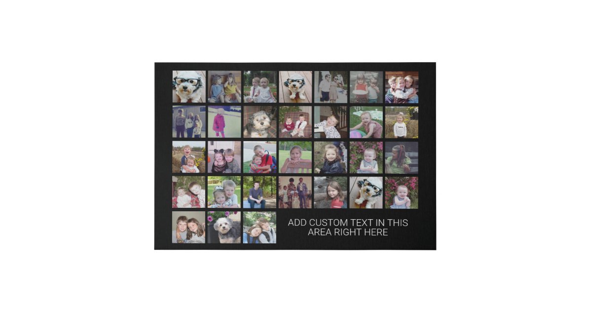 31 Photo Collage Grid - Text box - black white Faux Canvas Print | Zazzle
