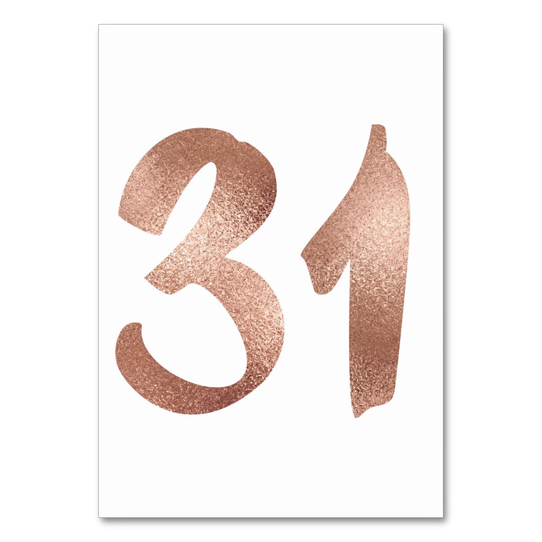 31 Table Number White Metallic Pink Rose Gold Table Number | Zazzle