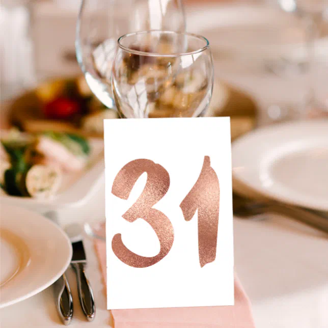 31 Table Number White Metallic Pink Rose Gold Table Number | Zazzle