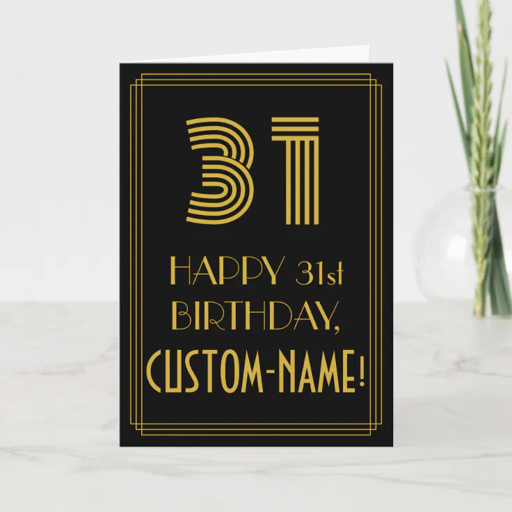 31st Birthday: Art Deco Inspired Look "31" & Name Card | Zazzle