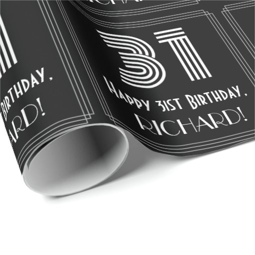 31st Birthday: Art Deco Inspired Look "31" w/ Name Wrapping Paper | Zazzle