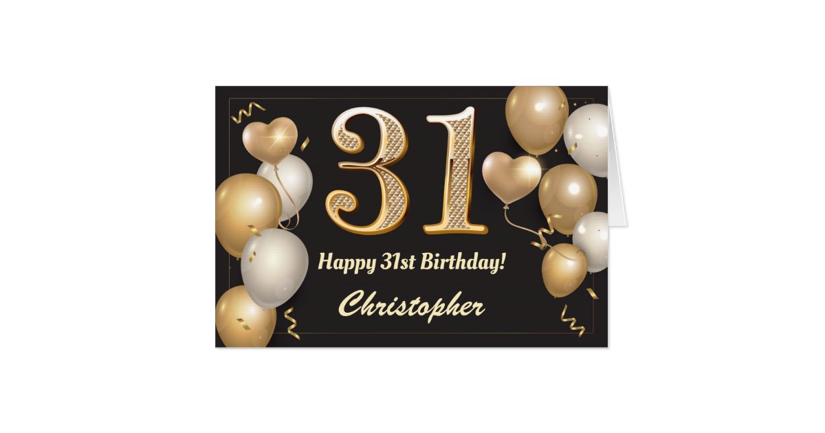 31st Birthday Black and Gold Balloons Extra Large Card | Zazzle