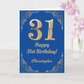 31st Birthday Blue and Gold Glitter Frame Card | Zazzle