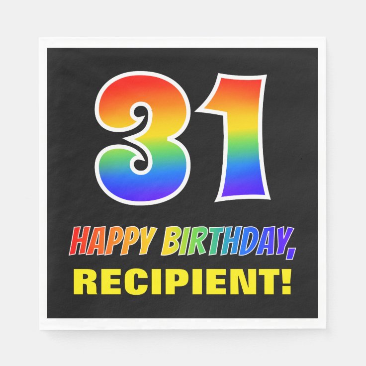 31st Birthday: Bold, Fun, Simple, Rainbow 31 Napkins | Zazzle