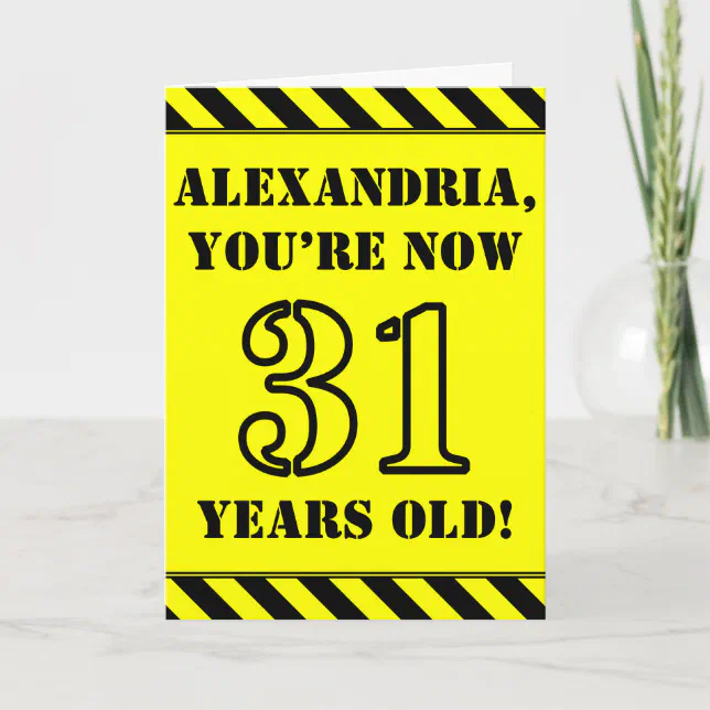 31st Birthday: Fun Stencil Style Text, Custom Name Card | Zazzle