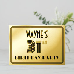 31st Birthday Party — Art Deco Style “31” & Name Foil Invitation | Zazzle
