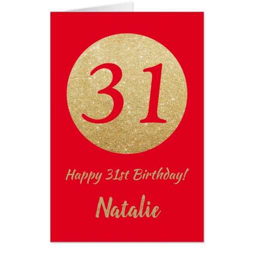 31st Birthday Red Gold Glitter Extra Large Jumbo Card | Zazzle
