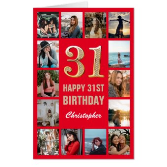 31st Birthday Red & Gold Photo Collage Extra Large Card | Zazzle