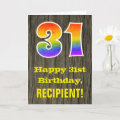 31st Birthday: Rustic Faux Wood Look, Rainbow "31" Card | Zazzle