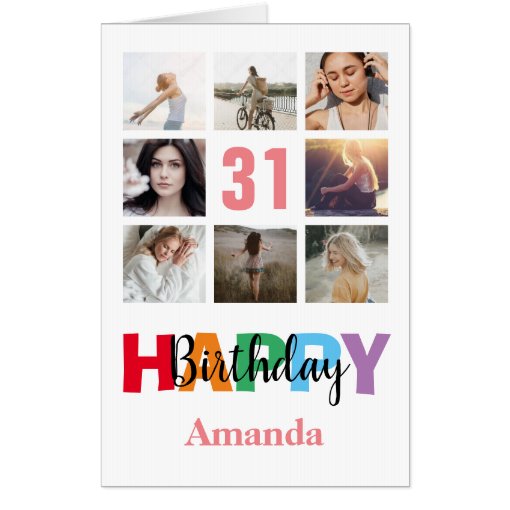 31st Happy Birthday Photo Collage Pink Extra Large Card | Zazzle