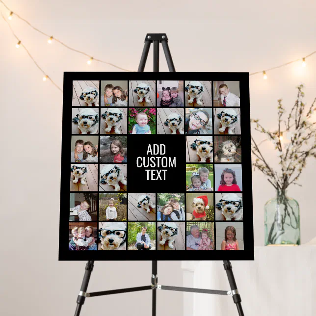 32 Photo Collage Modern Square Black - White Text Foam Board | Zazzle