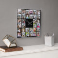 32 Photo Collage Modern Square Layout Black Square Wall Clock | Zazzle