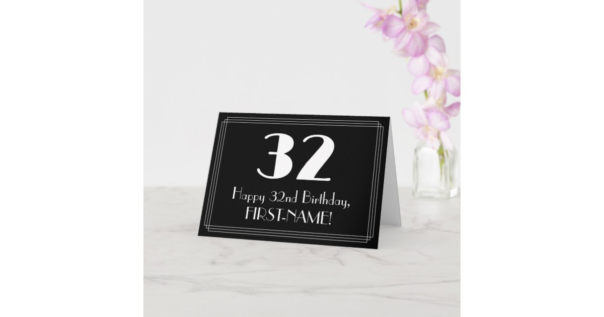 32nd Birthday ~ Art Deco Inspired Look "32", Name Card | Zazzle