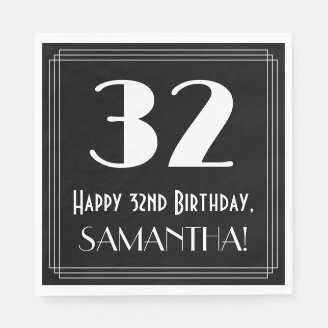 32nd Birthday ~ Art Deco Inspired Look "32", Name Napkins | Zazzle