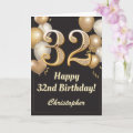 32nd Birthday Black and Gold Balloons Confetti Card | Zazzle